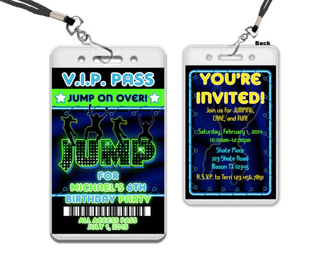 Jump VIP Pass Invitation Lanyards Jump Birthday Invitation - Etsy