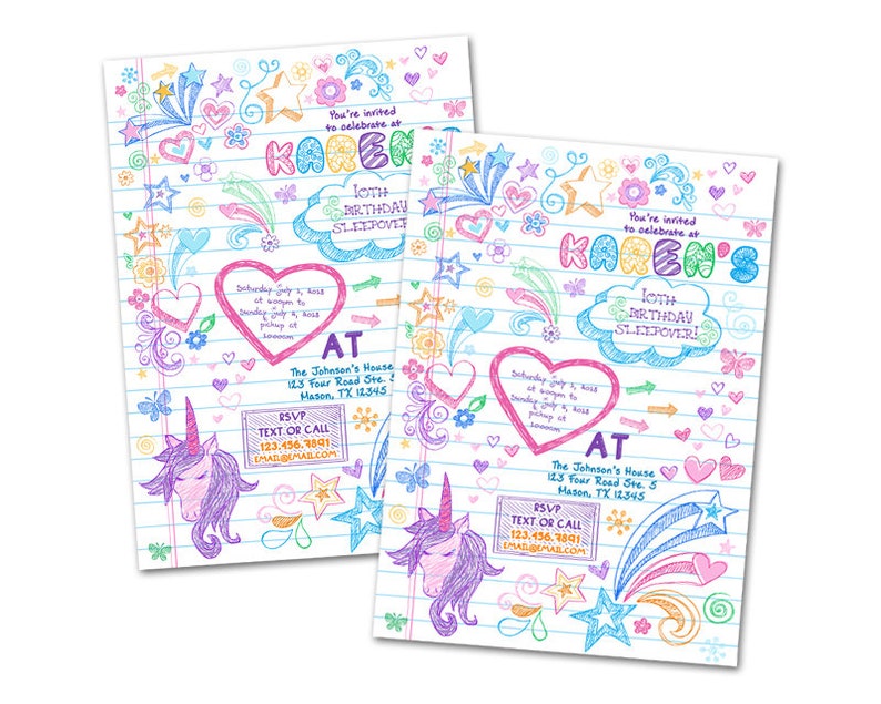 Notebook Doodle Invitation Sleepover Invitations Notebook - Etsy
