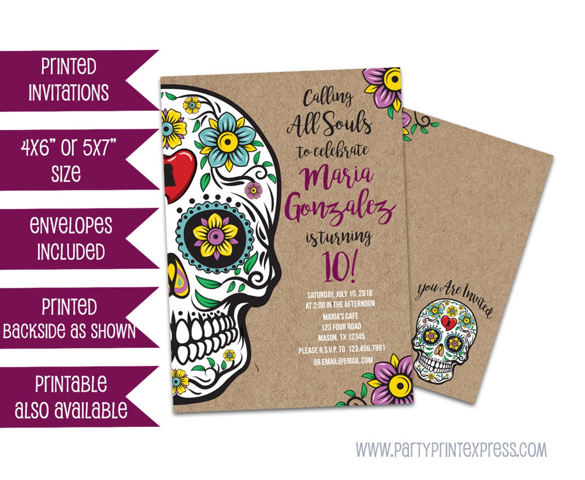 Sugar Skull Birthday Invitation Sugar Skull Invitations - Etsy