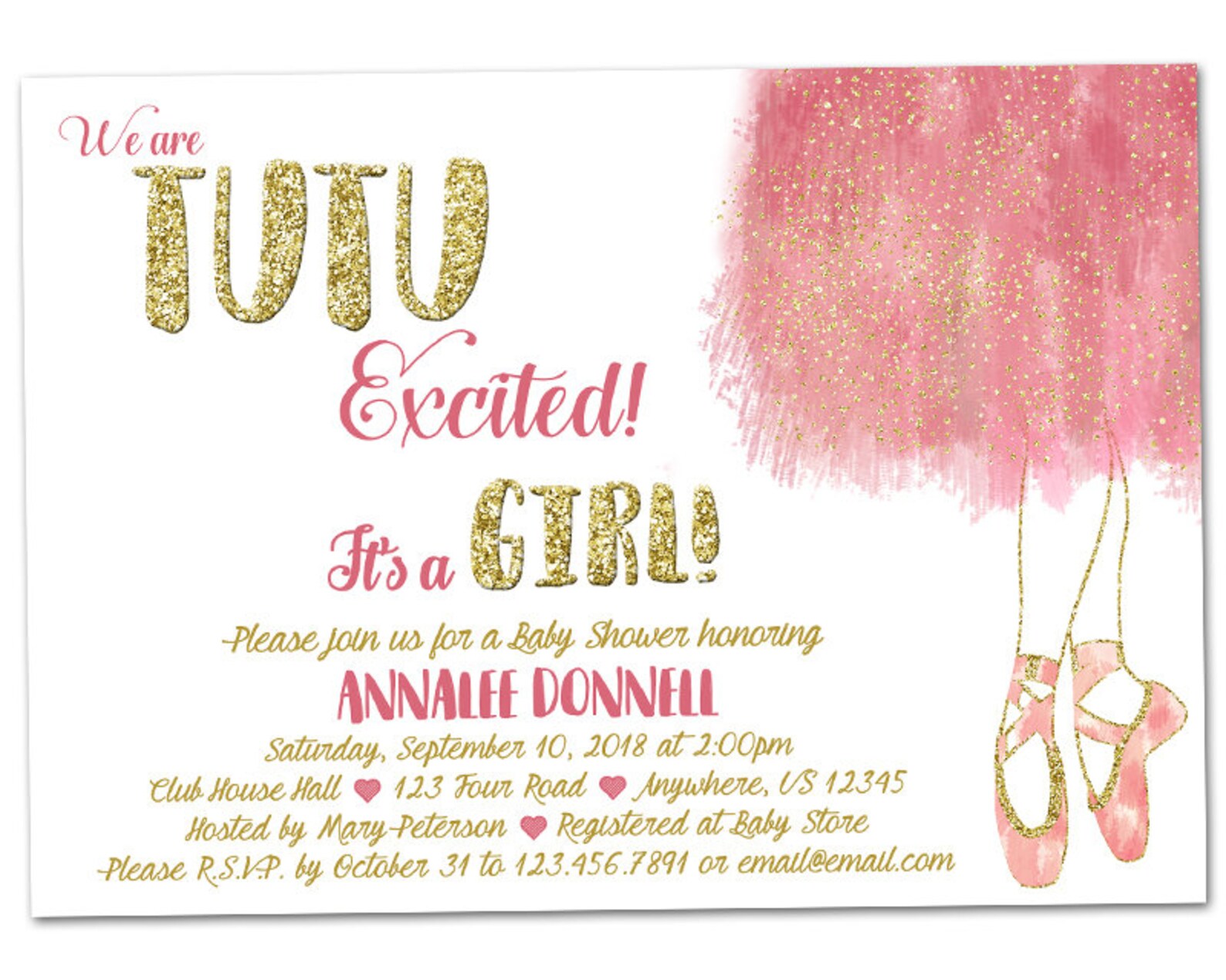 Tutu Excited Baby Shower Invitations Pink Tutu Baby Shower | Etsy