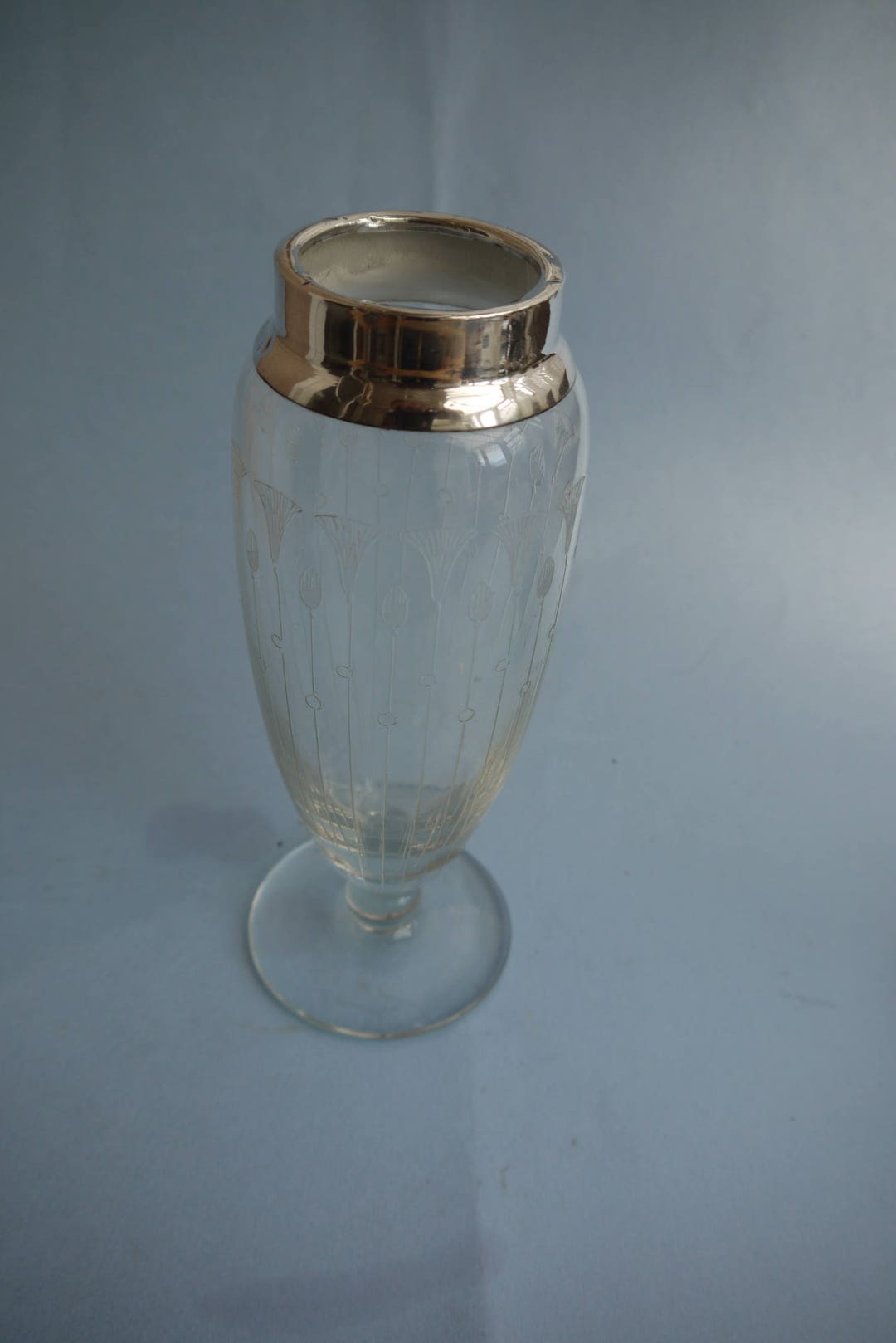 Henry Perkins & Sons, London Etched Glass Vase With Sterling Silver Top ...