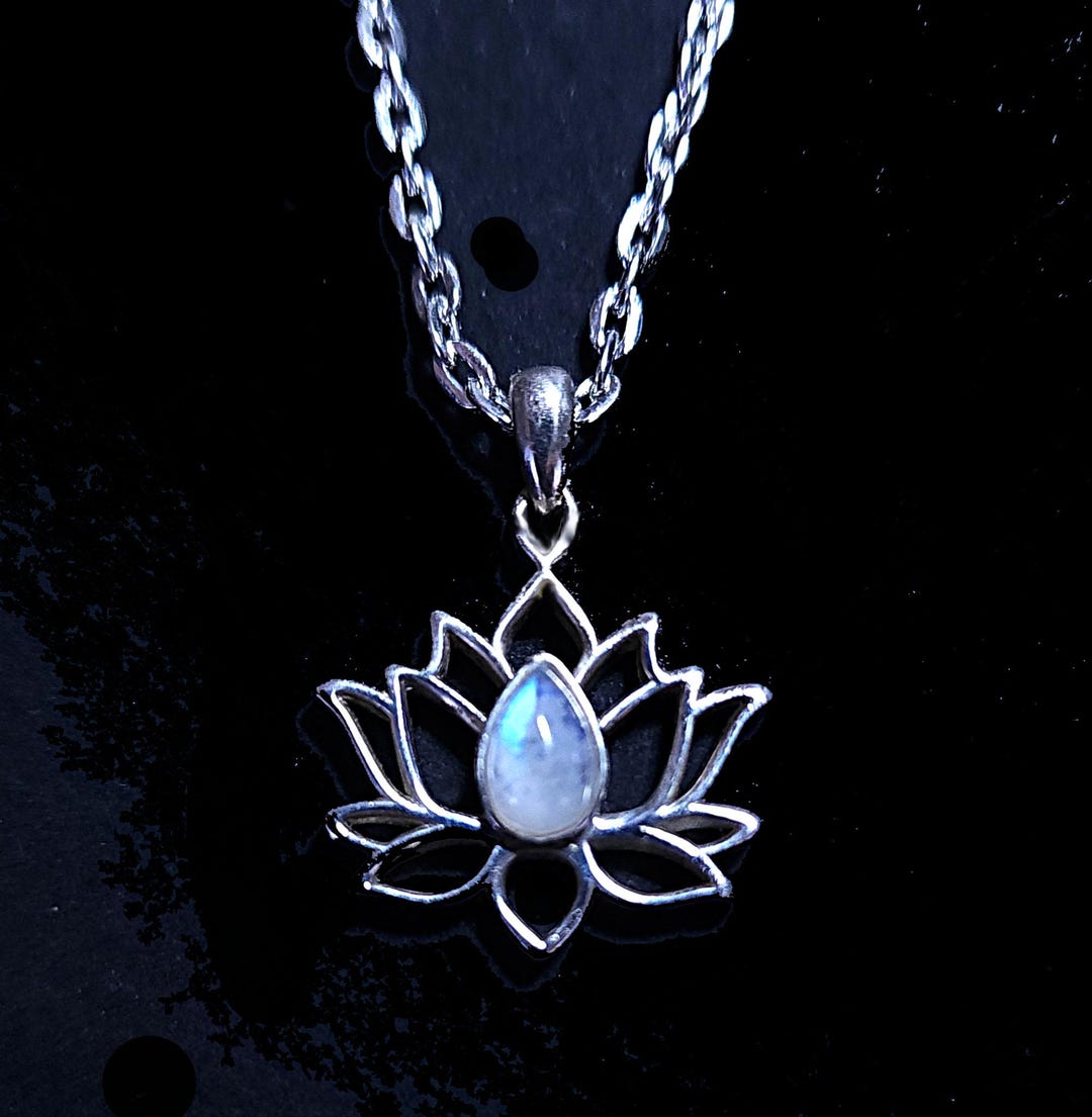 Sterling Silver Lotus Pendant With Blue Flash Moonstone - Etsy