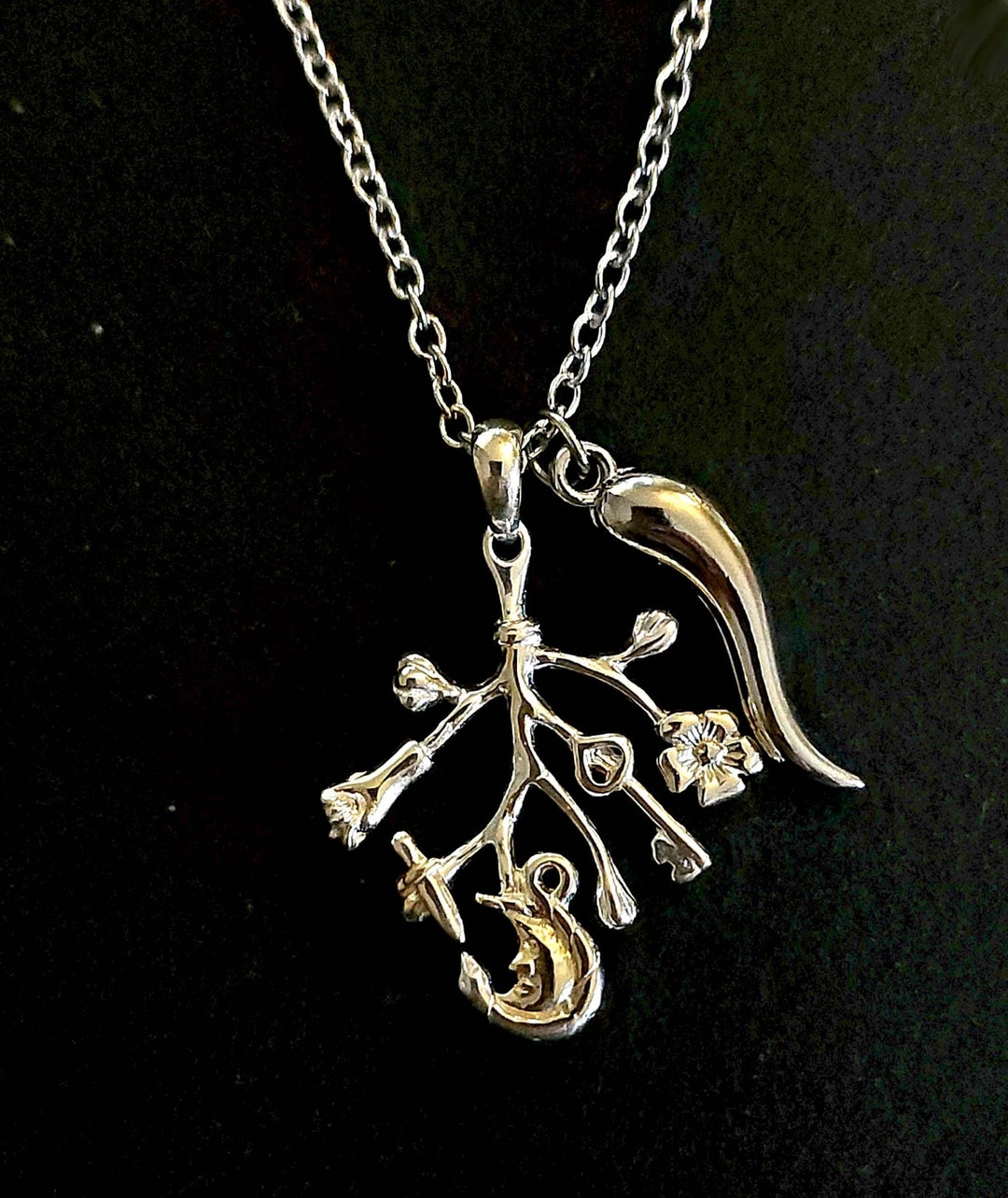 Italian Cimaruta and Cornicello Horn Necklace in Sterling Silver - Etsy