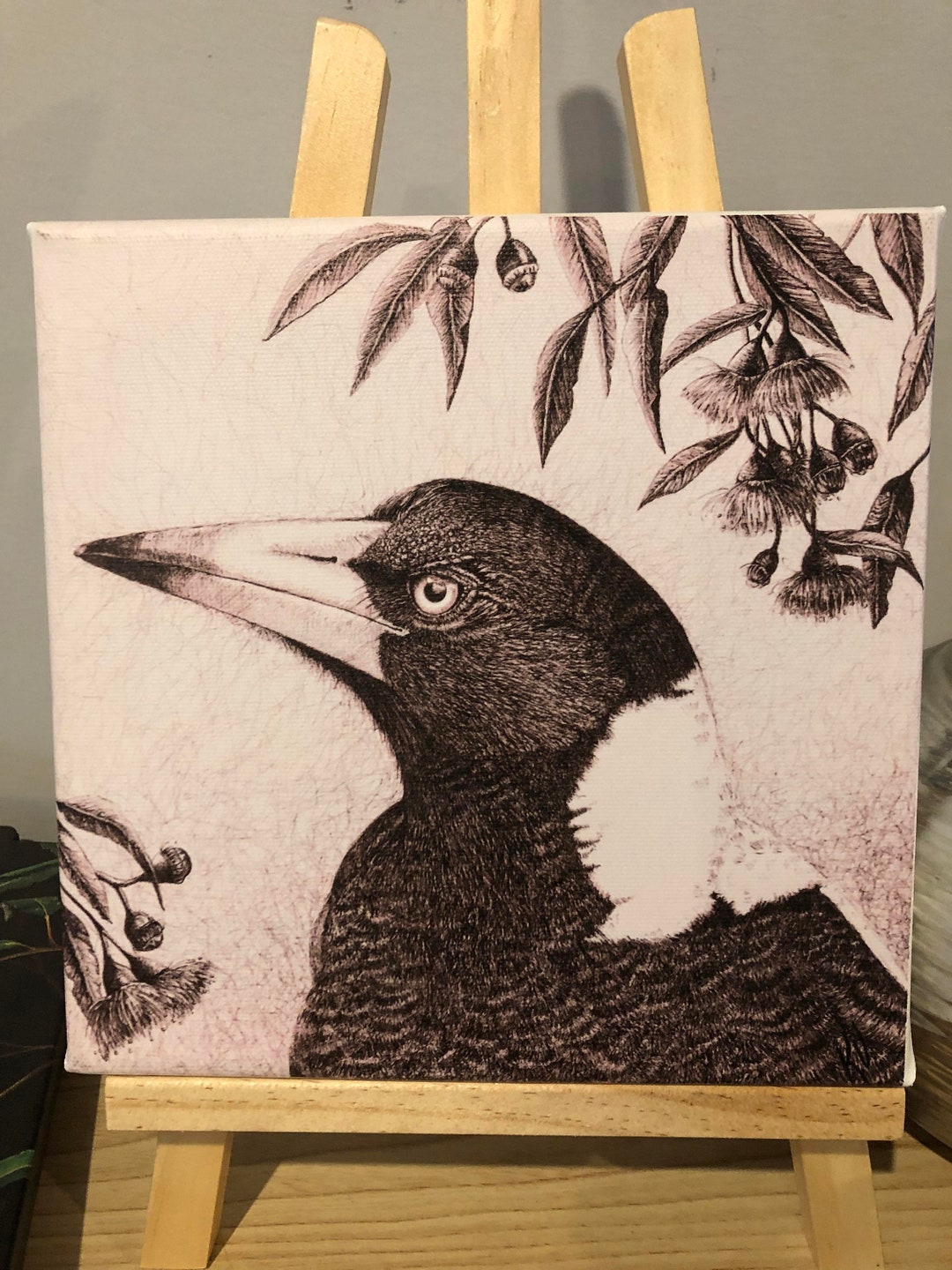 Mini Magpie Canvas Art Print 20 X 20cm Magpie Under the Flowering Gums ...