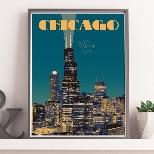 Chicago Illinois Vintage Style Travel Poster Chicago - Etsy