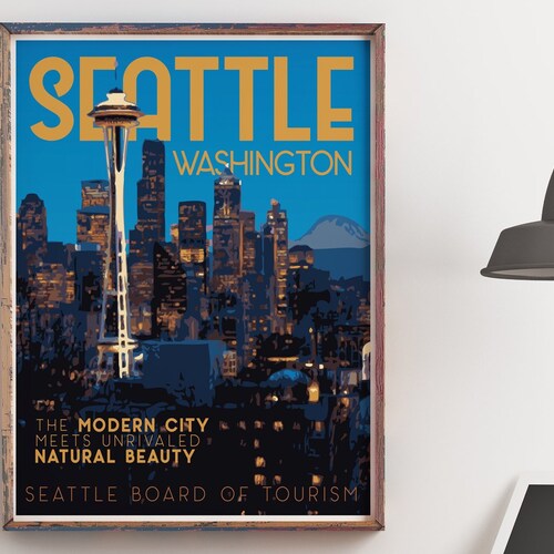 Seattle WA Vintage Travel Poster - Etsy