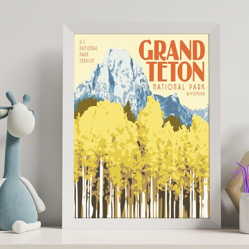 Wyoming Vintage Style Travel Poster Set Grand Teton National - Etsy