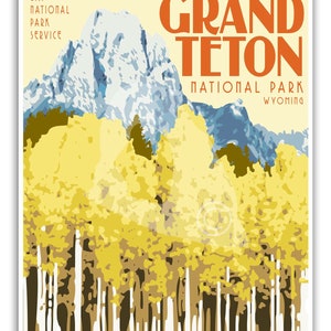Wyoming Vintage Style Travel Poster Set, Grand Teton National Park ...