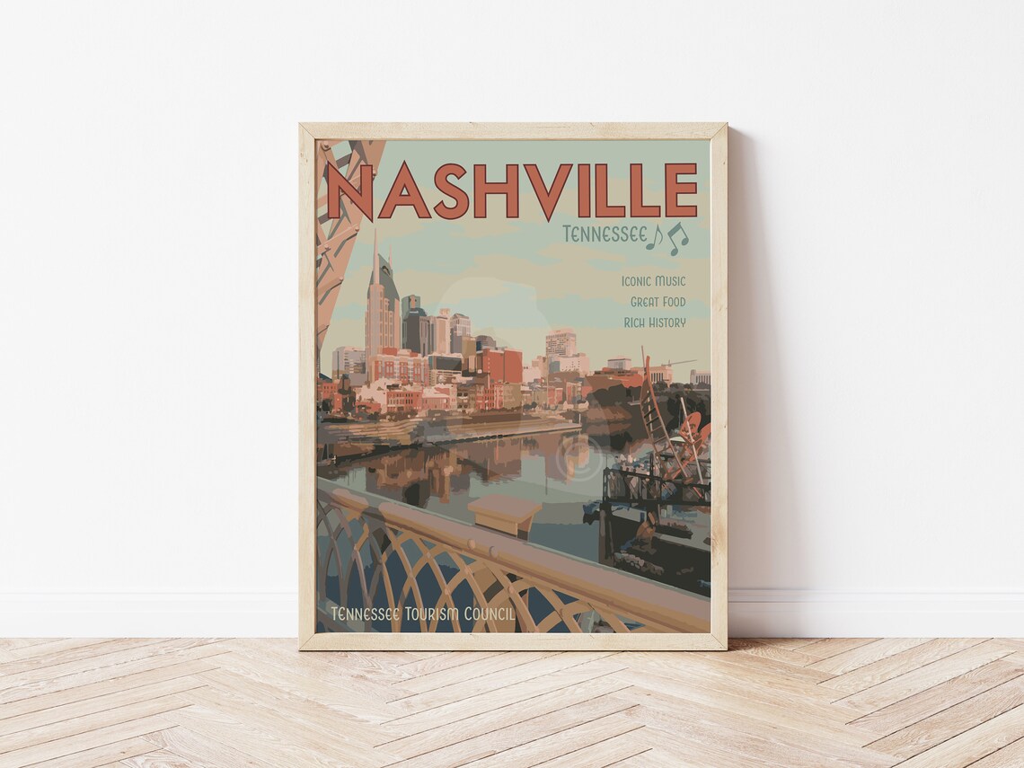 Nashville Tennessee Vintage Style Travel Poster Nashville - Etsy