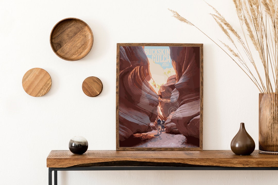 Buckskin Gulch Utah Hiking Vintage Style Travel Poster, Slot Canyon ...