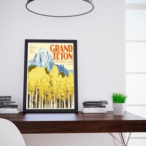 Wyoming Vintage Style Travel Poster Set, Grand Teton National Park ...
