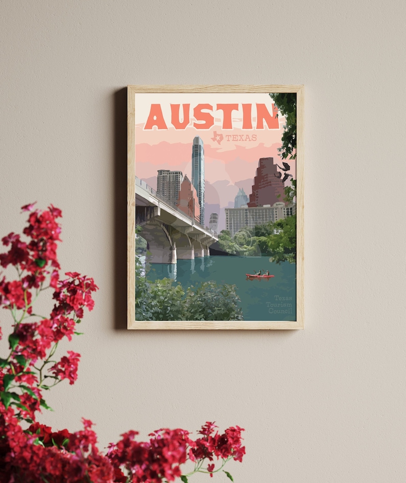 Austin Texas Travel Poster Austin Texas Vintage Style Print - Etsy