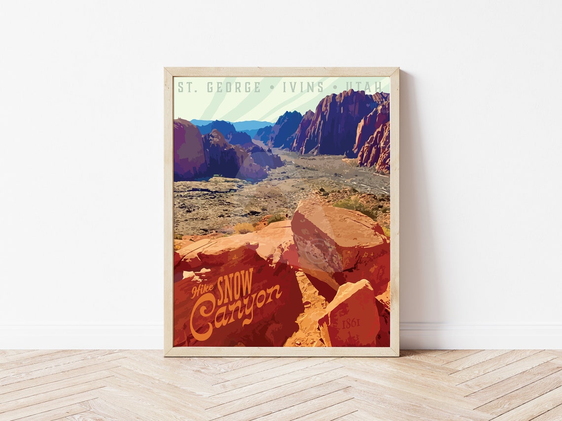 Snow Canyon Utah Print, St George Red Rocks Vintage Style Travel Poster ...