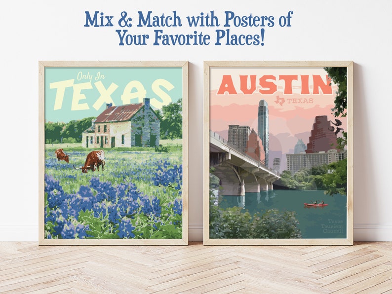 Austin Texas Travel Poster Austin Texas Vintage Style Print - Etsy