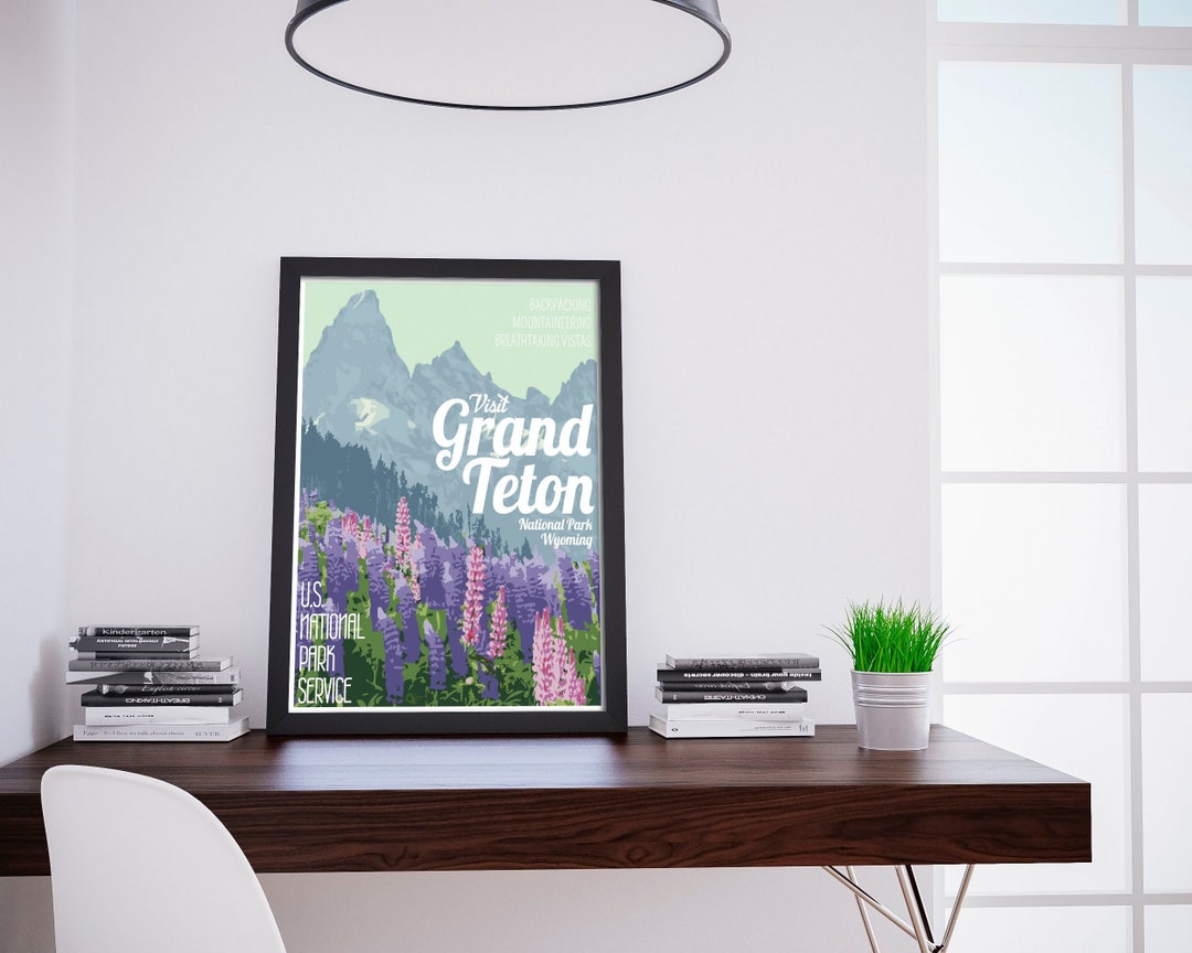 Grand Teton National Park Vintage Style Travel Poster, Grand Teton ...