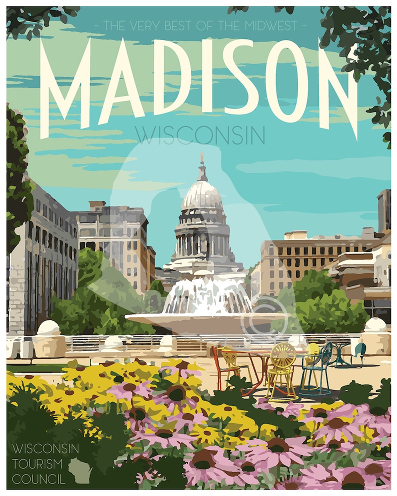 Madison Wisconsin Travel Poster Vintage Madison Wisconsin Etsy