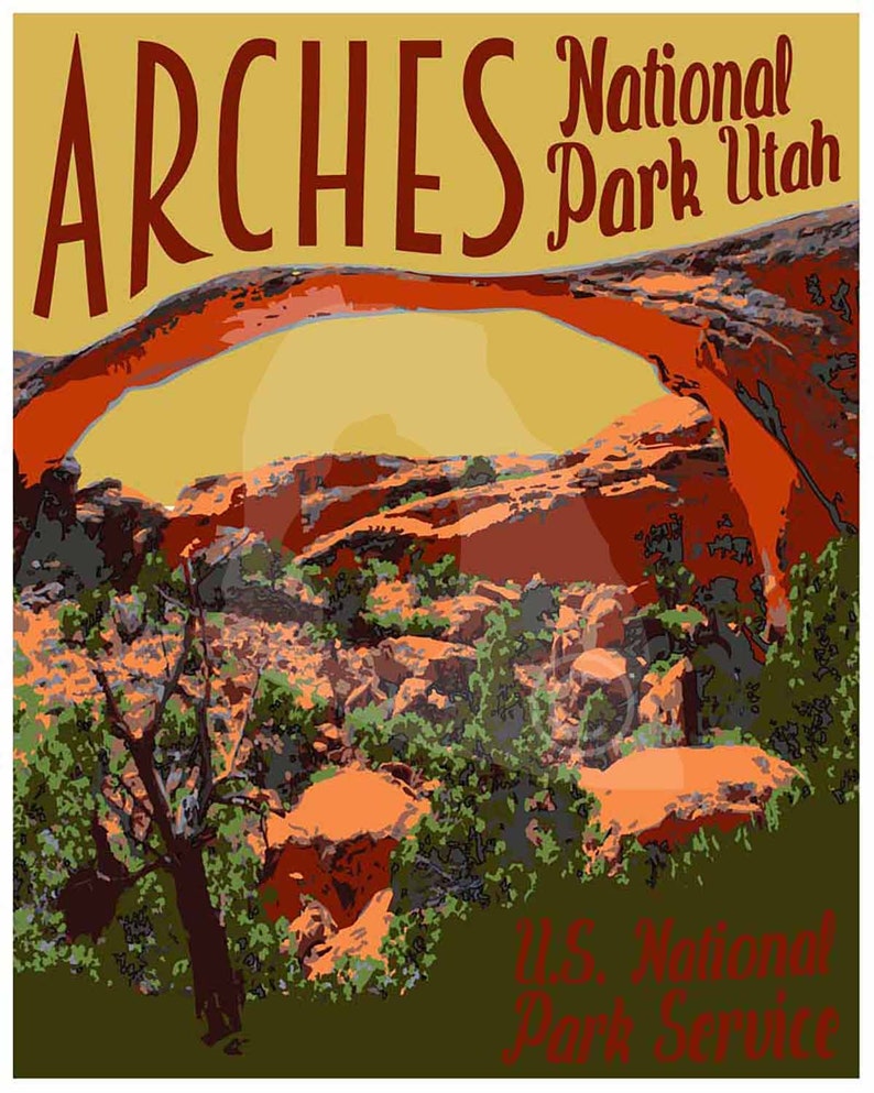 Arches National Park Travel Poster Landscape Arch Poster | Etsy
