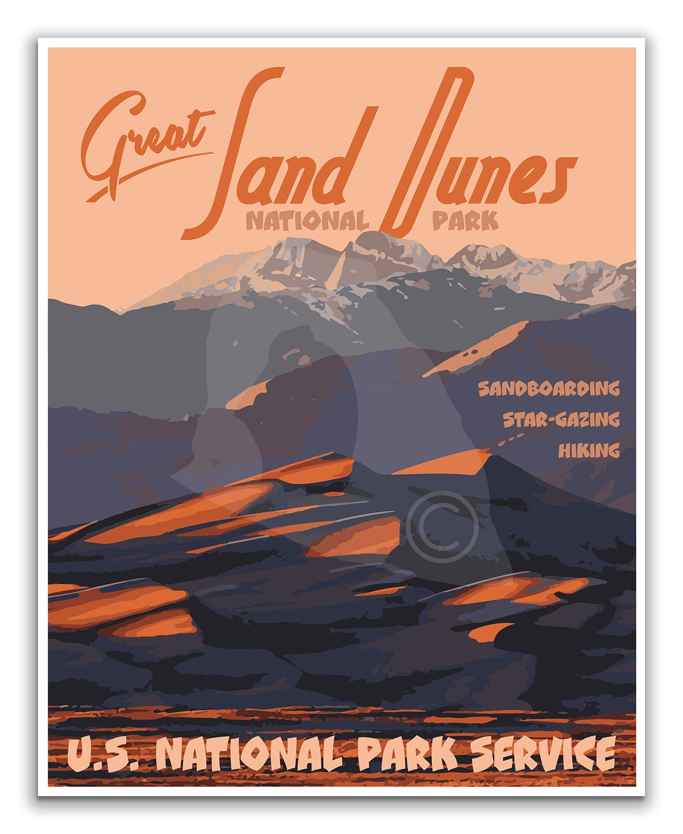 Great Sand Dunes National Park Vintage Style Travel Poster | Etsy