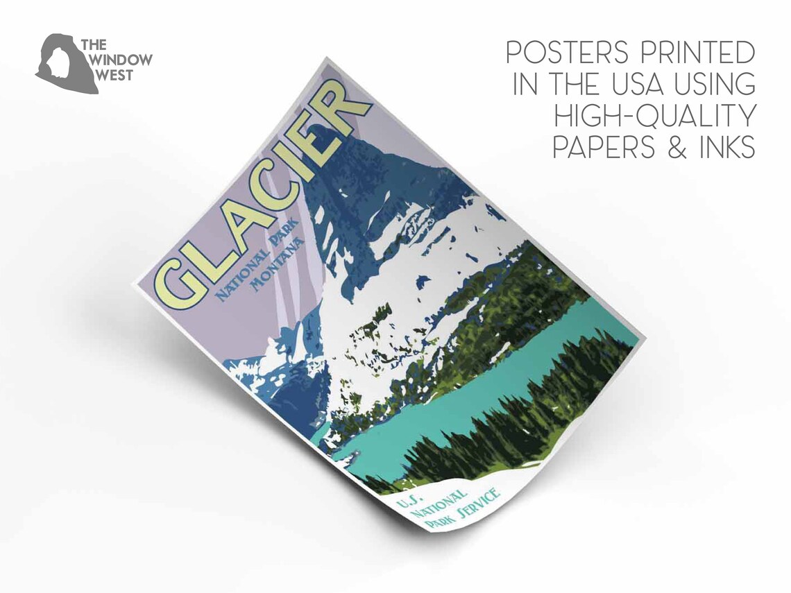 Glacier National Park Vintage Style Travel Poster Glacier | Etsy