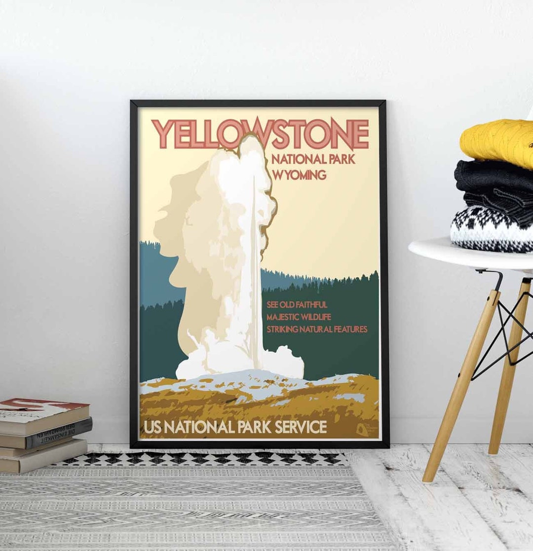 Yellowstone National Park Vintage Style Travel Poster, Yellowstone ...