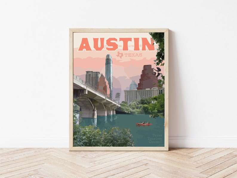 Austin Texas Travel Poster Austin Texas Vintage Style Print - Etsy