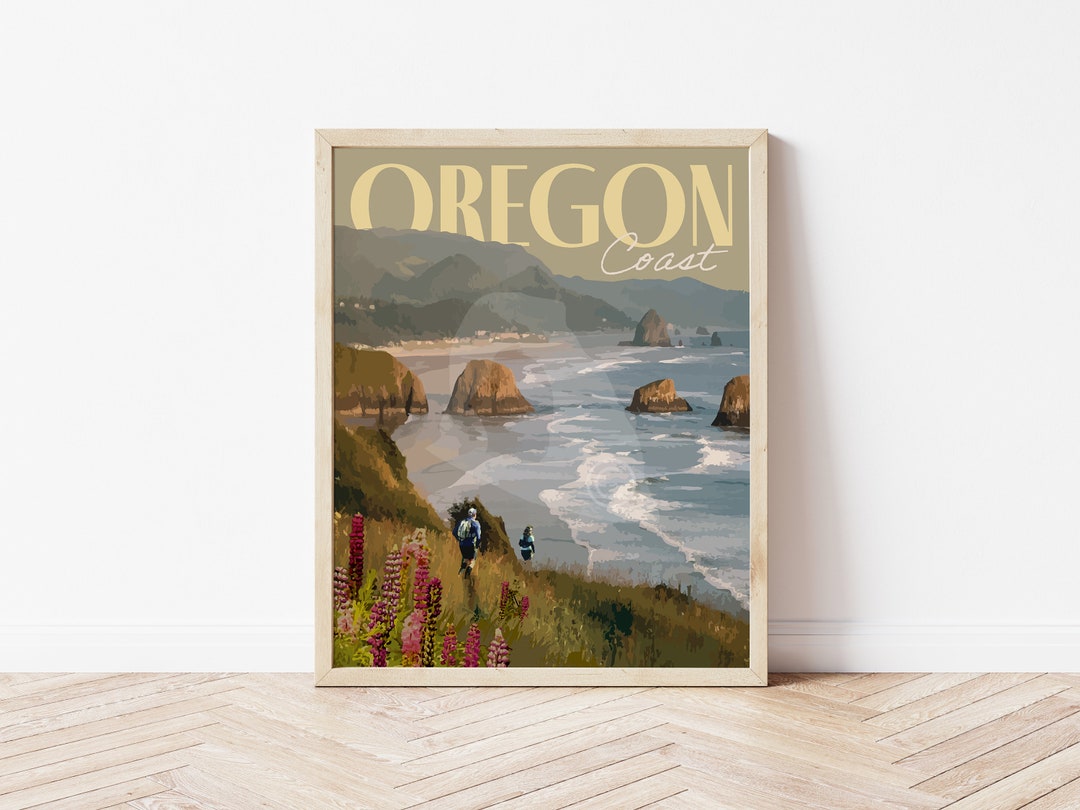 Oregon Coast Print, Oregon Coast Vintage Style Travel Poster - Etsy