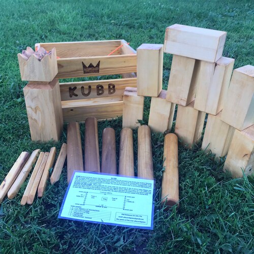 Kubb Yard Game Set Solid Austrian Hardwood Red King W/ Bag - Etsy