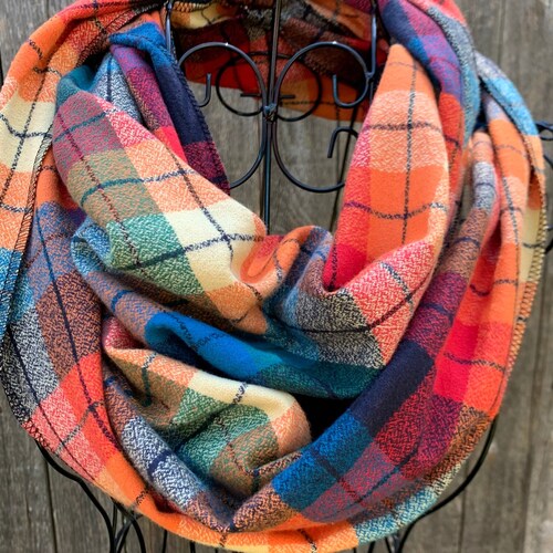 Rainbow Ombré Plaid Infinity Scarf Mediumweight Brushed - Etsy