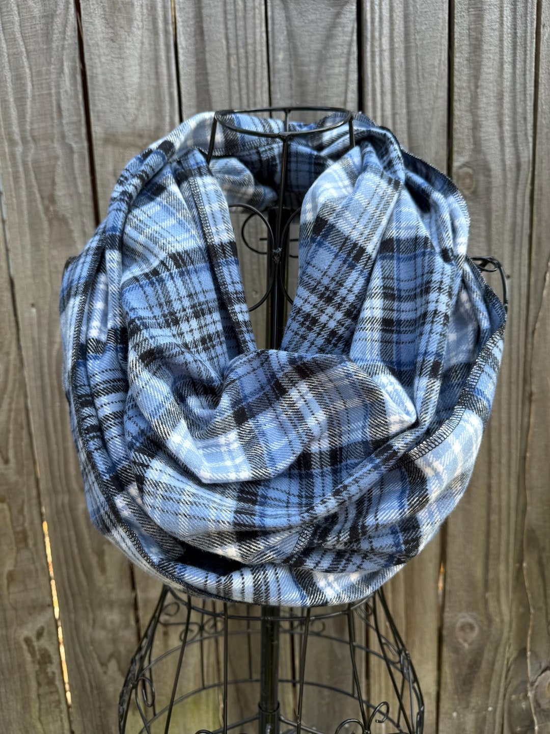 Dusty Blue Plaid Infinity Scarf, Mediumweight Brushed Cotton Scarf - Etsy