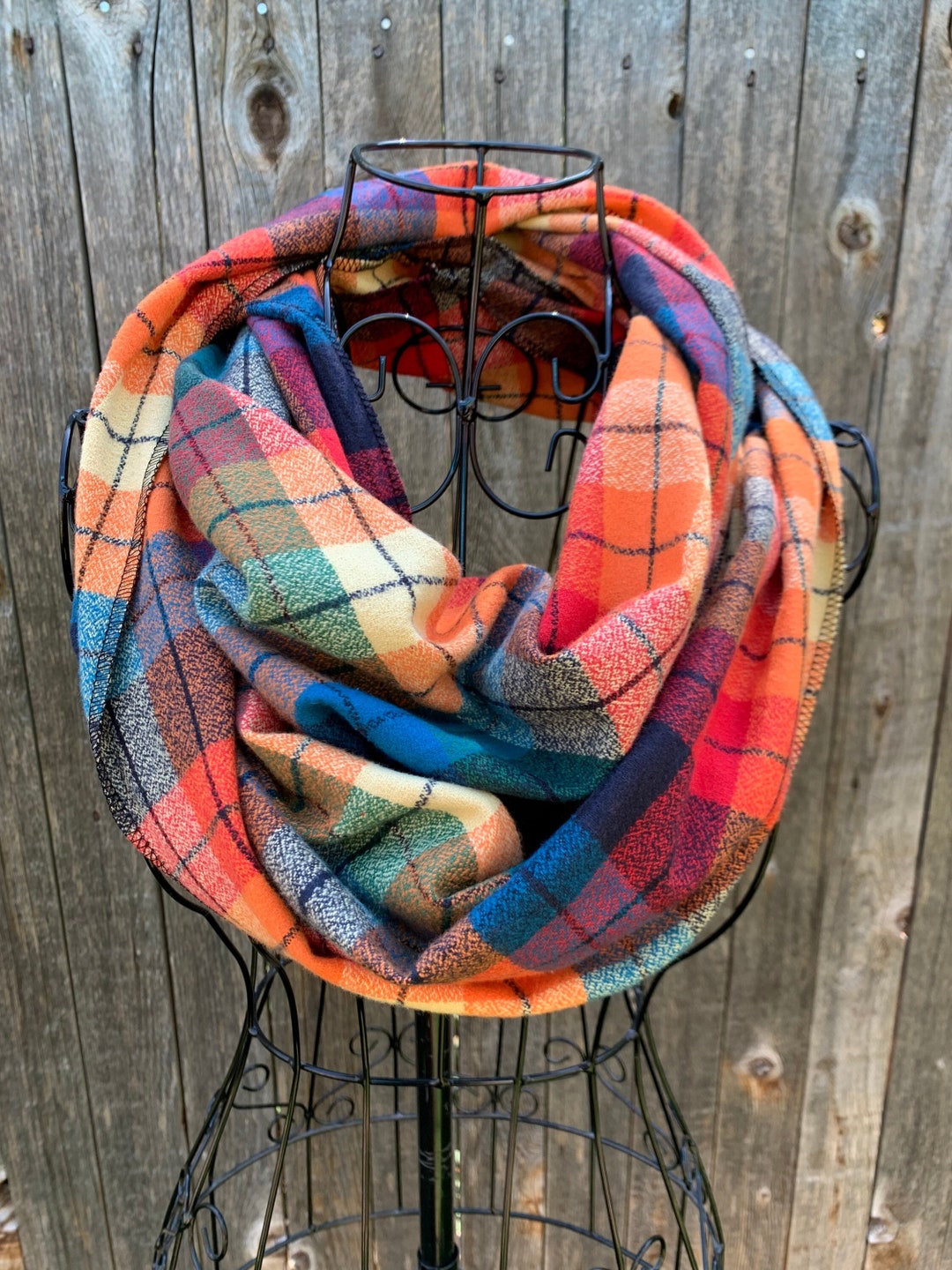 Rainbow Ombré Plaid Infinity Scarf, Mediumweight Brushed Cotton Scarf ...