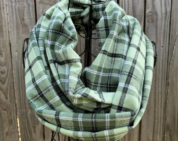 Sage Green Plaid Infinity Scarf, Mediumweight Brushed Cotton Scarf - Etsy