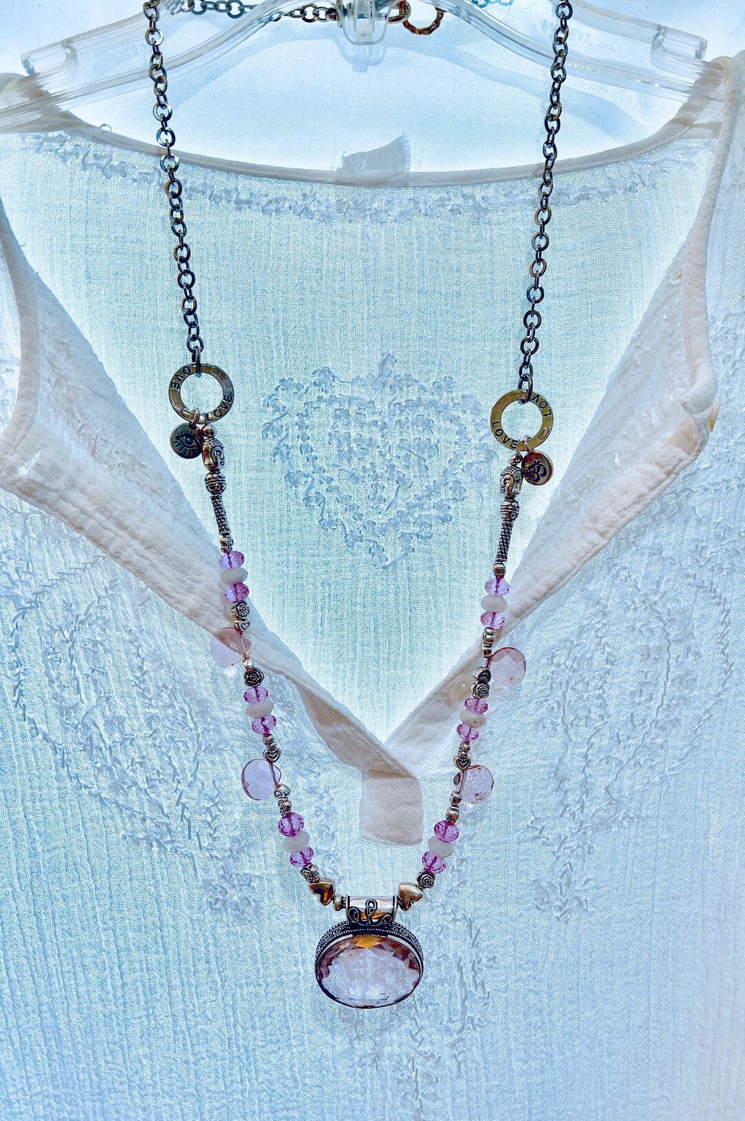 Girlish Innocence Rose Quartz & Moonstone Necklace Pink Briolettes ...