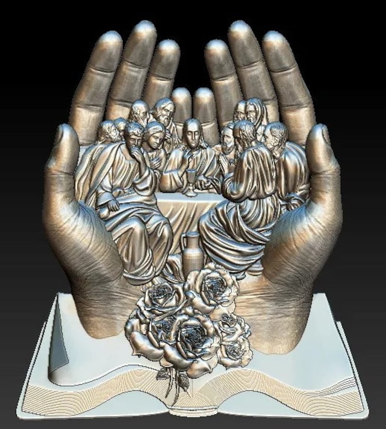 3d Stl File For Cnc Last Supper With Hands Lords Supper Etsy