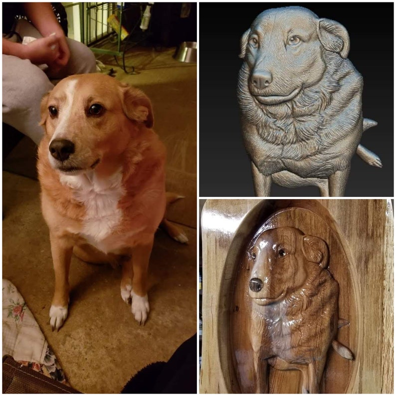 Custom STL Portrait of Dogs and Pets File for CNC Router Based on Your ...