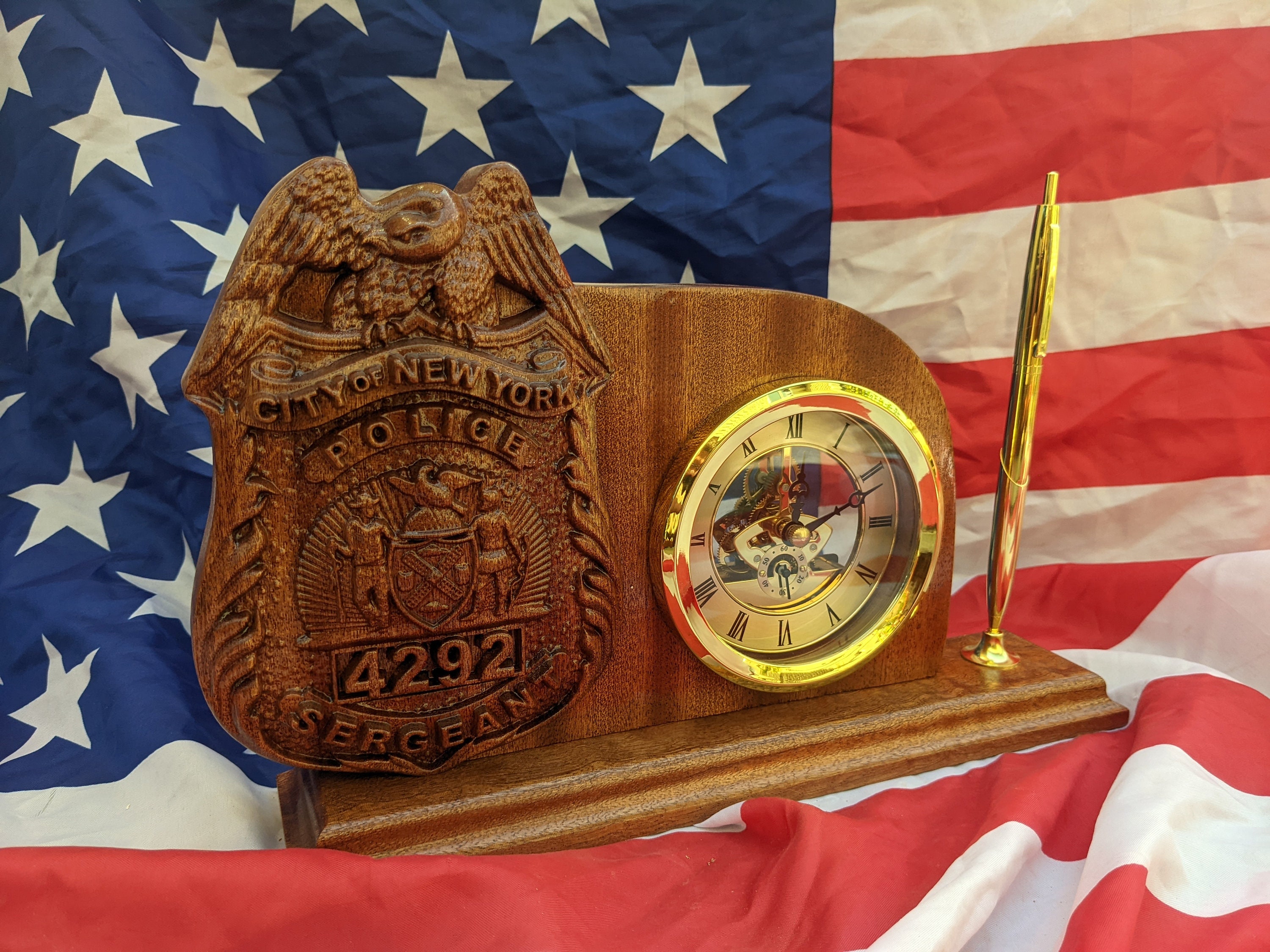 Custom Police Badge Shelf/desktop Clock With Pen Holder - Etsy
