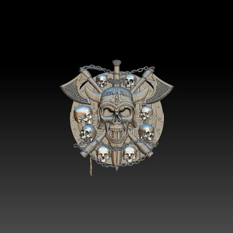 3D STL Model for CNC - Logo With Skull and Axes - Etsy