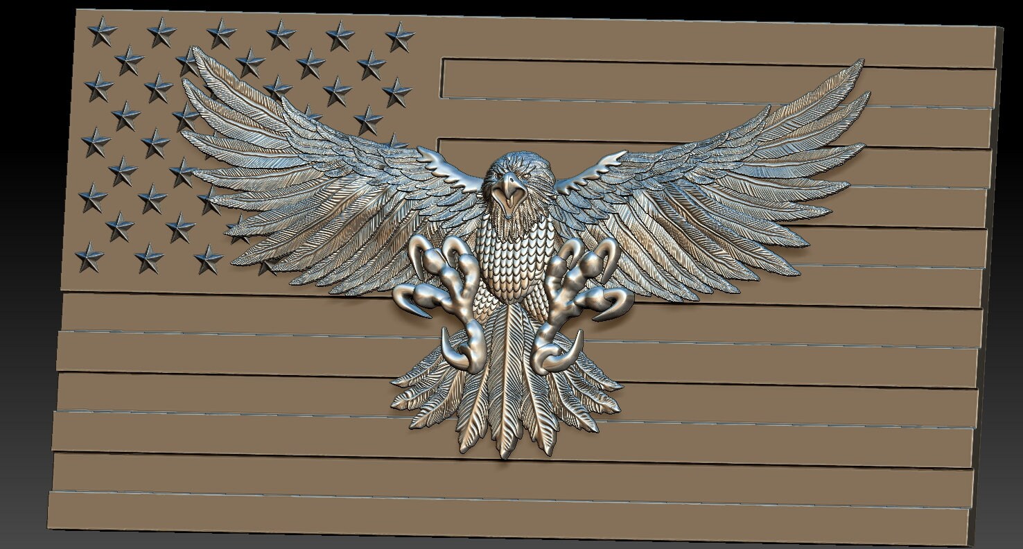 3D STL Model for CNC - Set V1 Flag USA With Eagle - Etsy