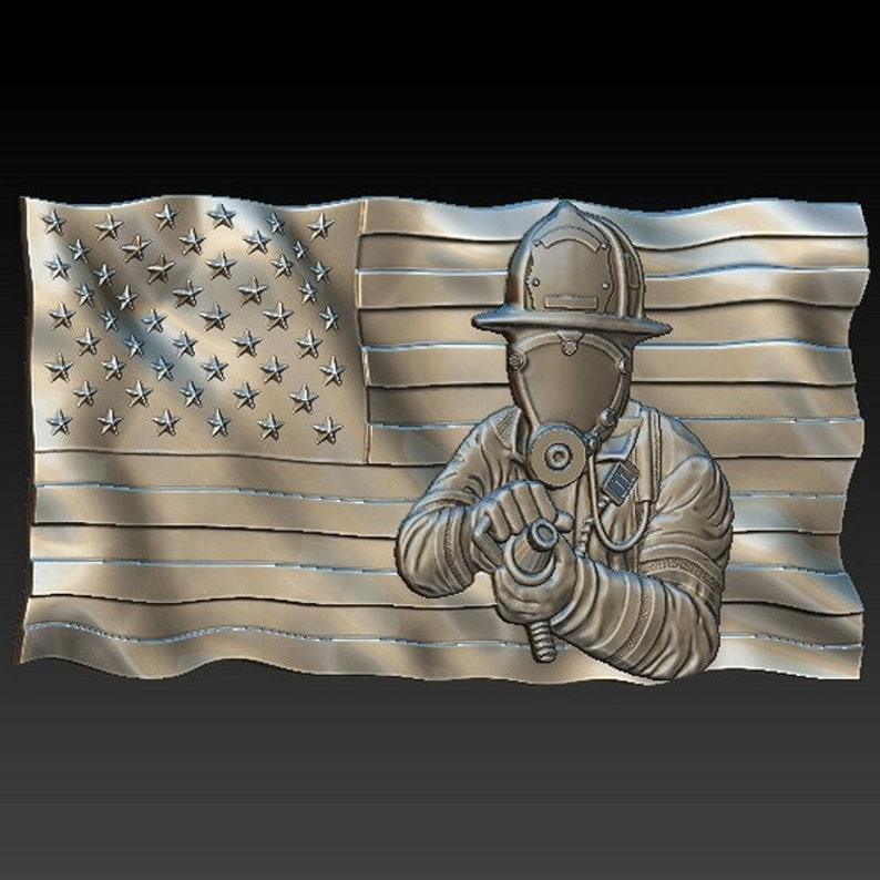 3D STL File for CNC Flag USA With Fireman - Etsy