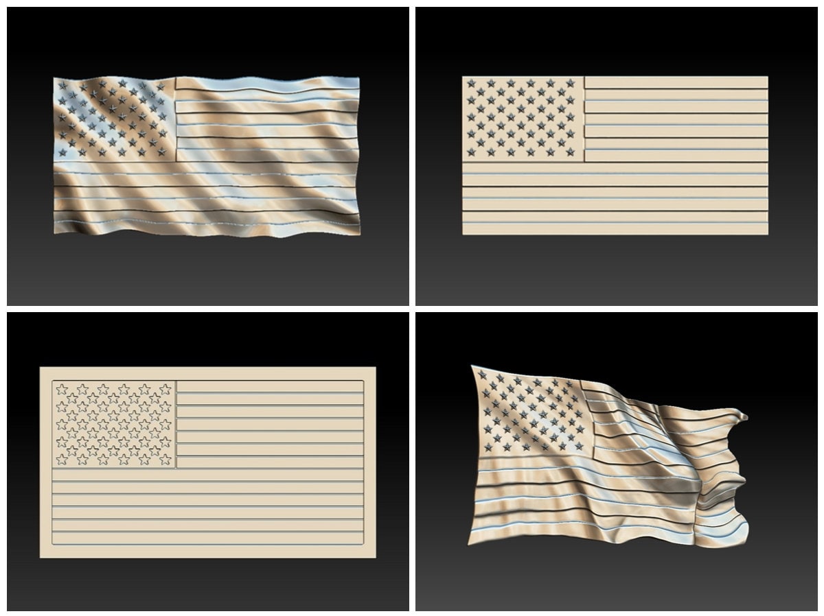 3D STL Models for CNC - 14 Set USA Flags - 14 Stl Files With Hi Details ...