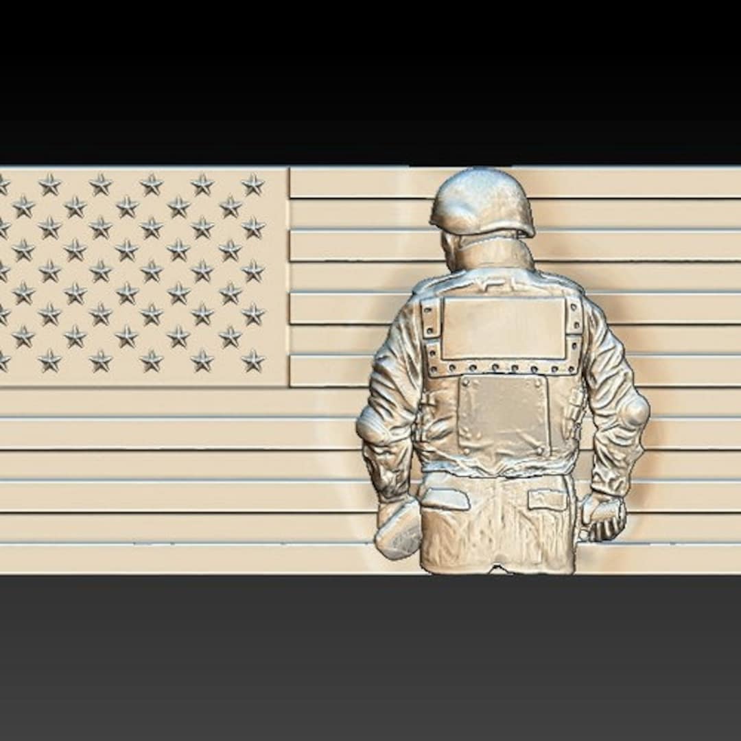 3D STL File for CNC - Flag USA With a Soldier - Etsy