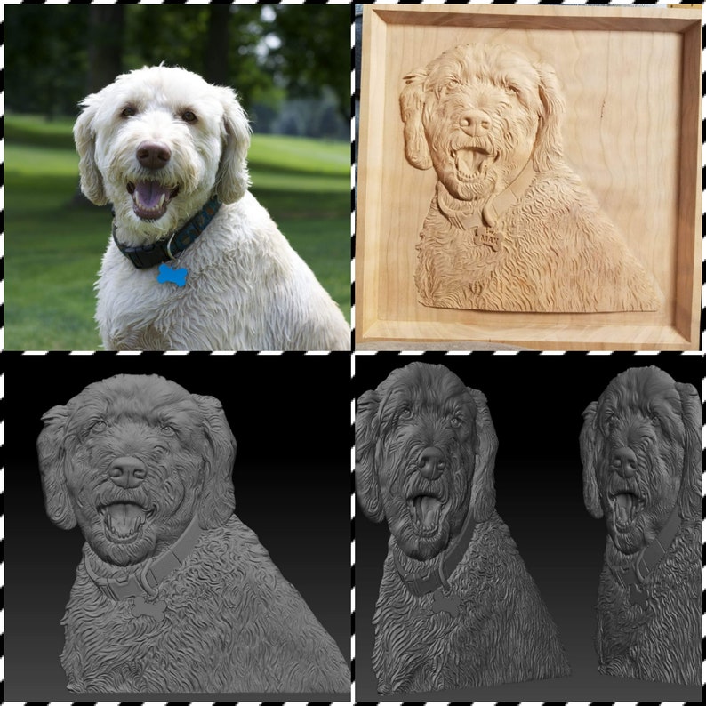 Custom STL Portrait of Dogs and Pets File for CNC Router Based on Your ...