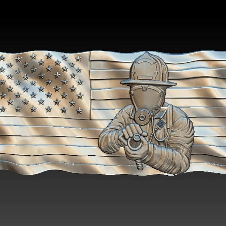 3D STL File for CNC Flag USA With Fireman - Etsy