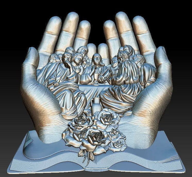 3d Stl File For Cnc Last Supper With Hands Lords Supper Etsy