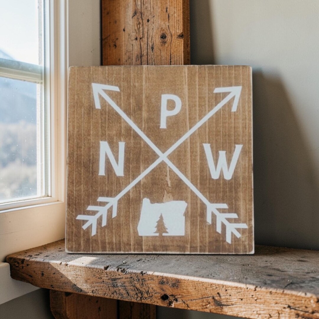 PNW Oregon Arrow Wood Sign, Pacific Northwest Decor - Etsy
