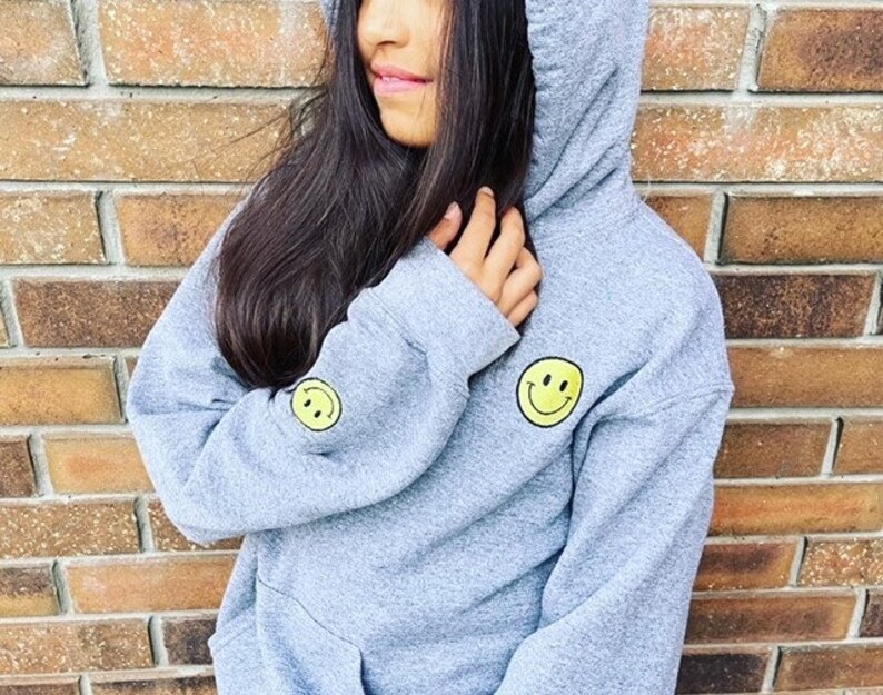 Smiley Face Embroidered Hoodie - Etsy