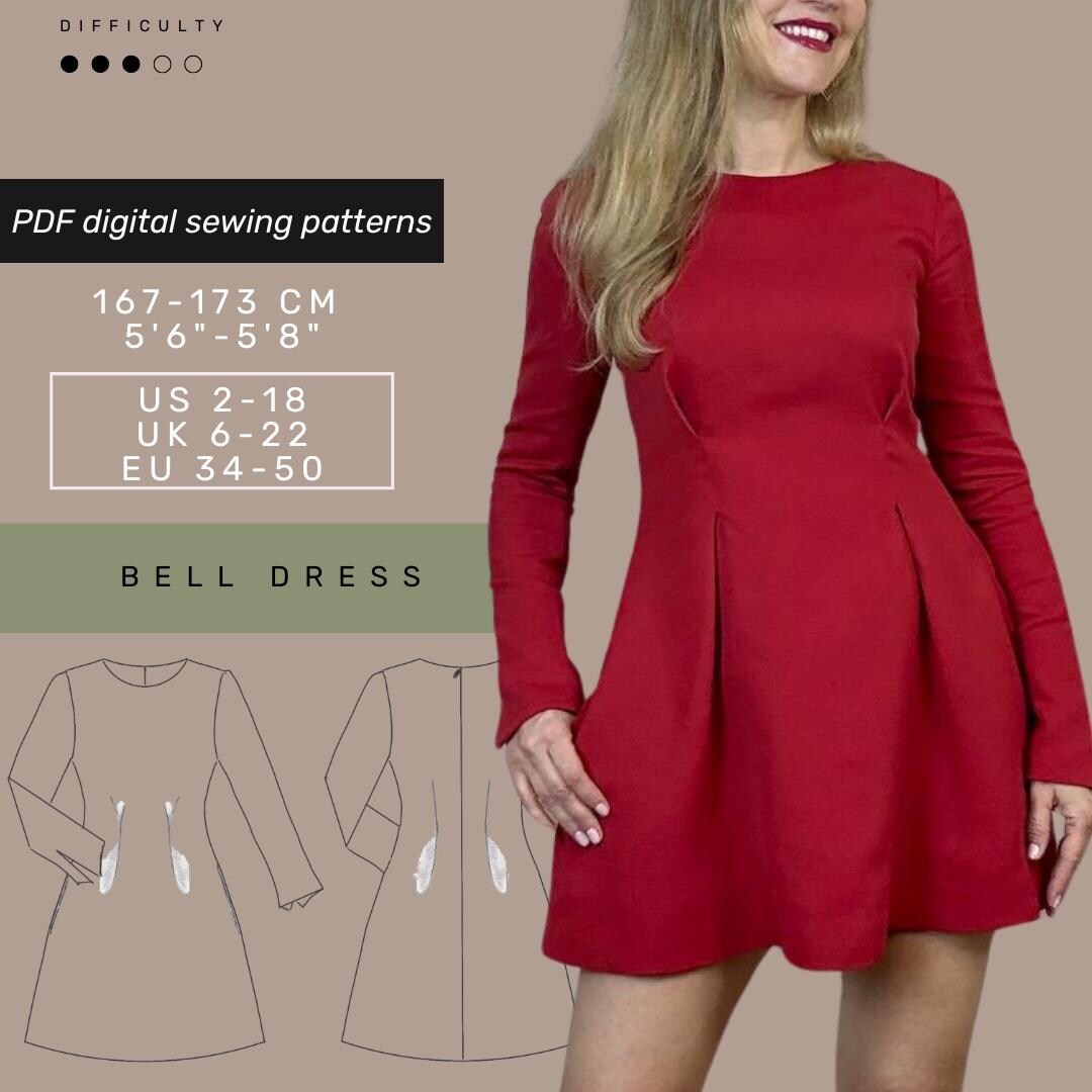 Bell Dress Sewing Pattern | US 2-18 | Dress With Long Sleeve Sewing ...