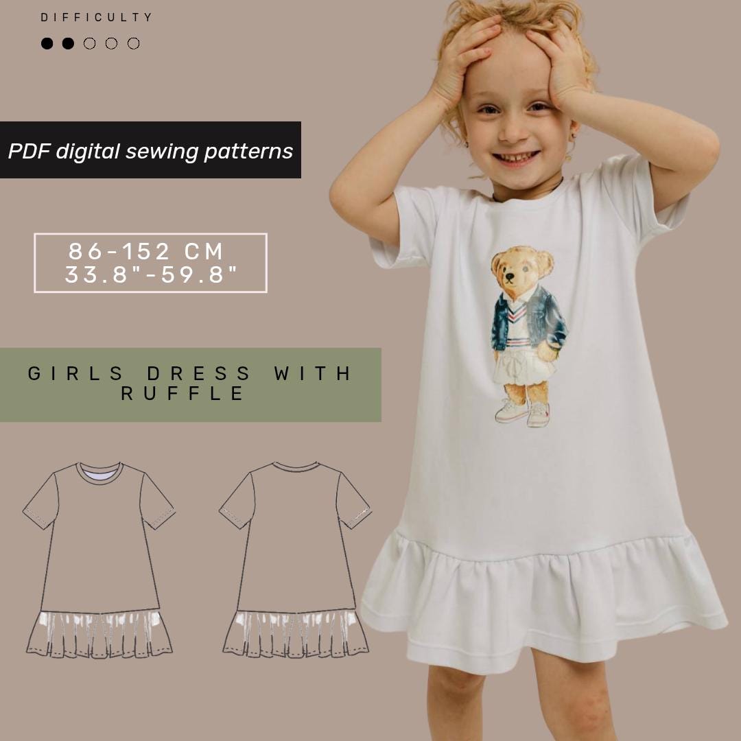 Girls T-shirt Dress Sewing Pattern | Short Sleeve Knee Dress | Beginner ...