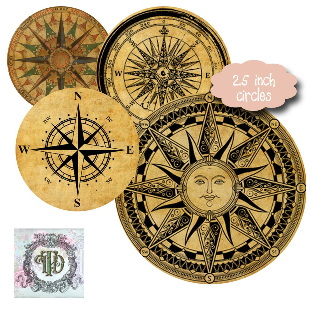8 Printable Vintage Compass Circles - Etsy