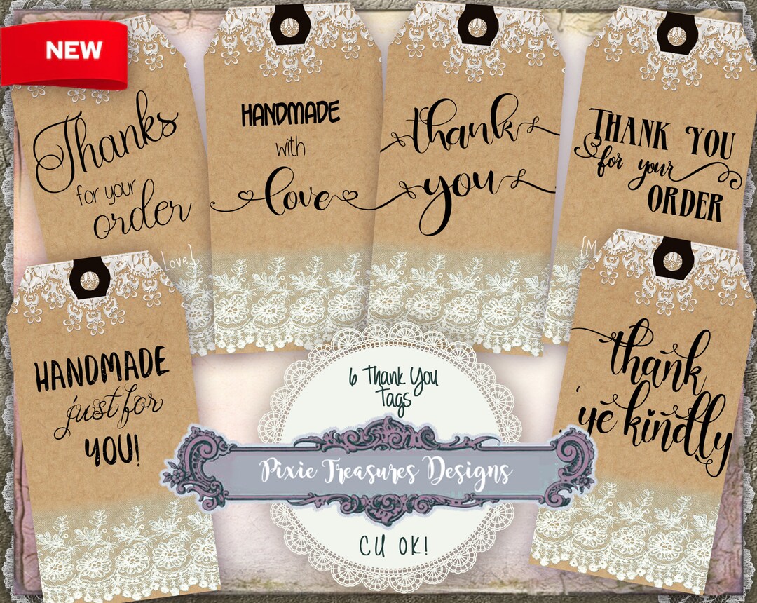 6 Tags Printable Thank You Tags Sellers Tags - Etsy