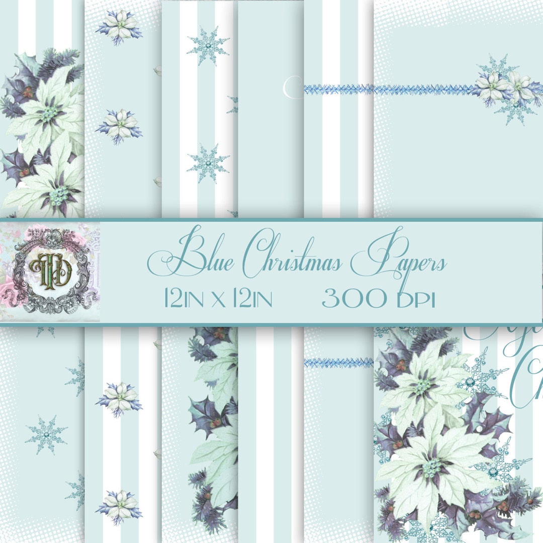 Printable Blue Christmas Papers - Digital Downloadable Scrapbooking ...